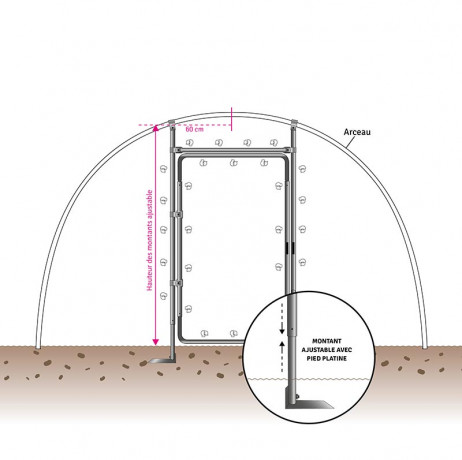 Kit porte adaptable pour serre H min 1,80m max 2m