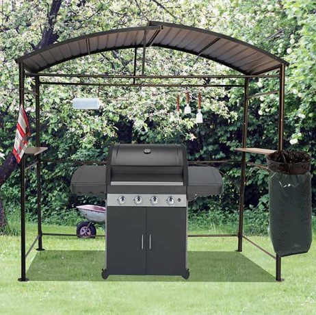 Abri barbecue autoportant à double toit gris anthracite - Atout loisir